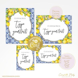 Party Sign Set, Editable Mediterranean Lemon Signs, Tuscan Party Signs ...