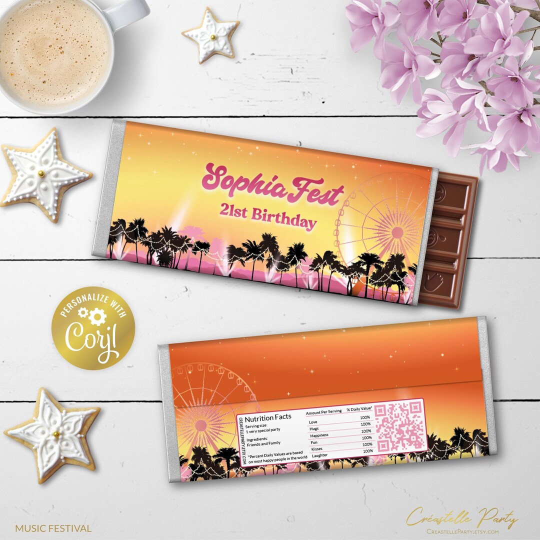 Music Festival Editable Chocolate Bar Wrapper,vip Birthday Snacks Label ...