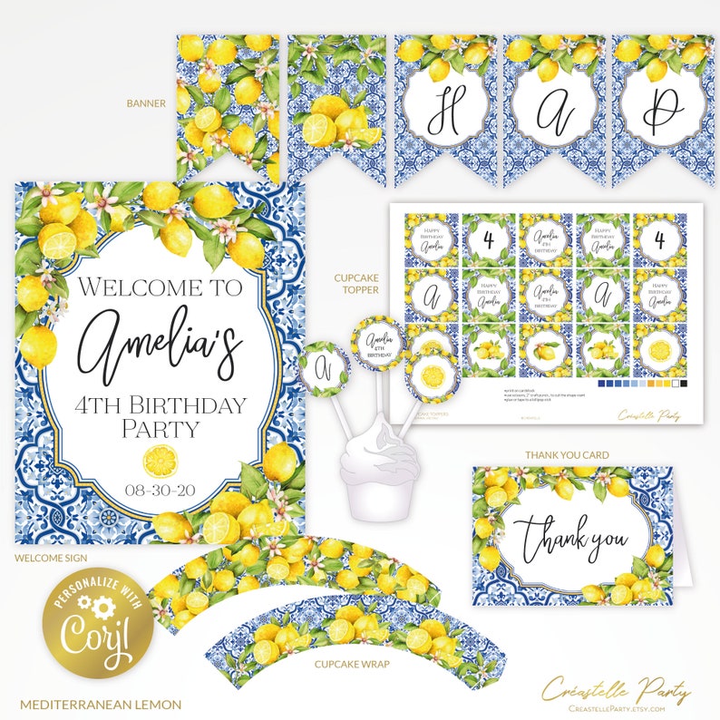 Mediterranean Lemon Tuscan Editable Party Decor Package - Etsy
