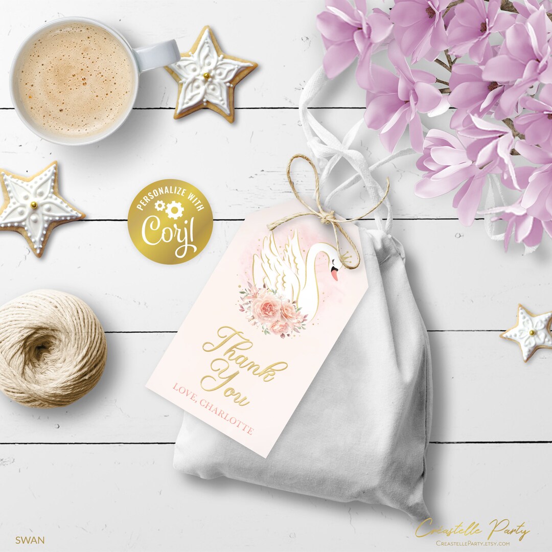 Swan Princess Editable Favor Tag, Blush Pink and Gold Birthday Label ...