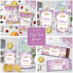 Princess Editable Party Treats Package, Royal Crown Birthday Snacks ...