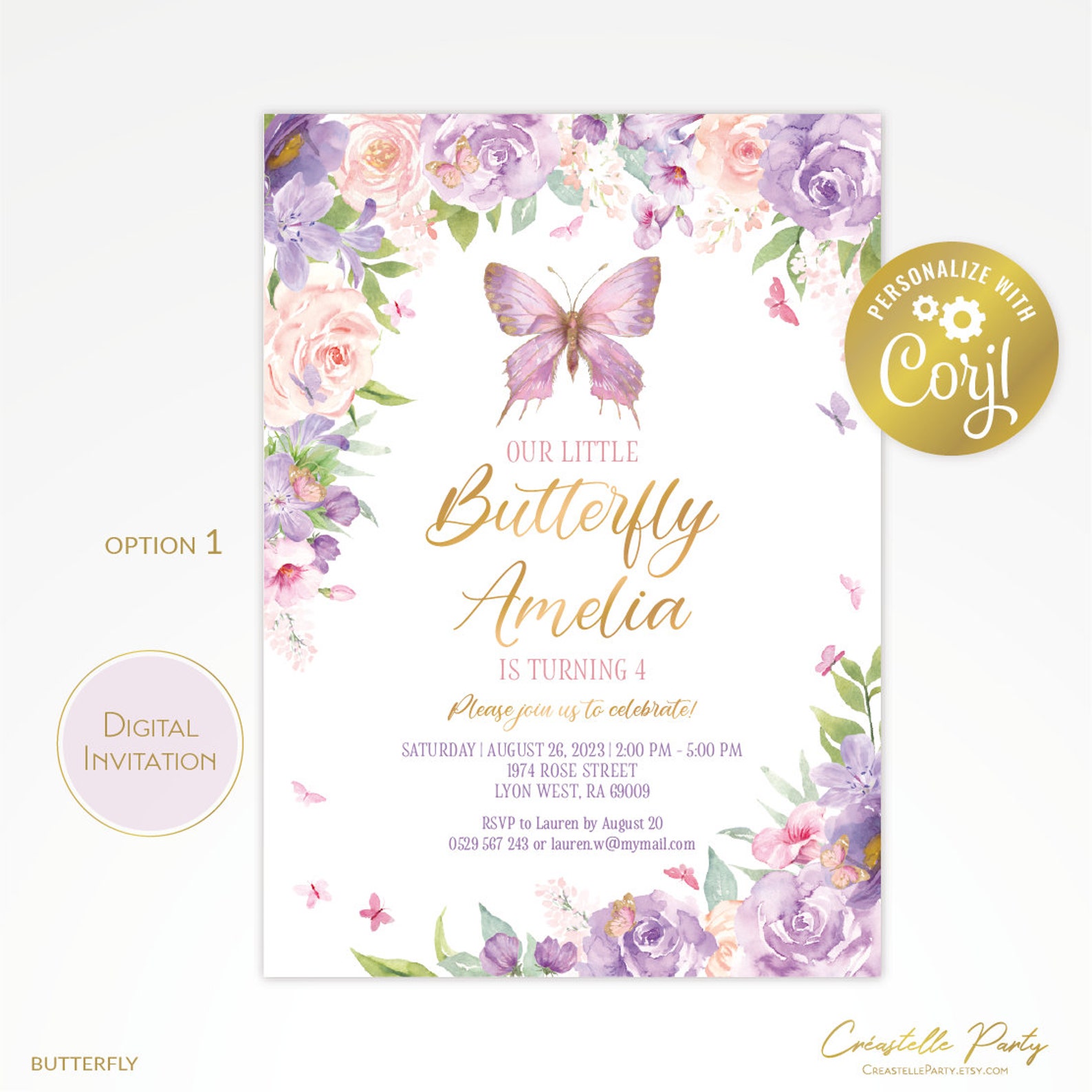 Butterfly Invitation Editable Blush Pink Gold and Lavender - Etsy