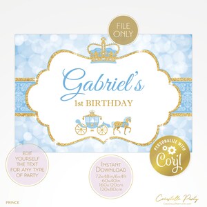 Editable Prince Backdrop File, Baby Blue Bokeh, Gold Glitter Poster ...