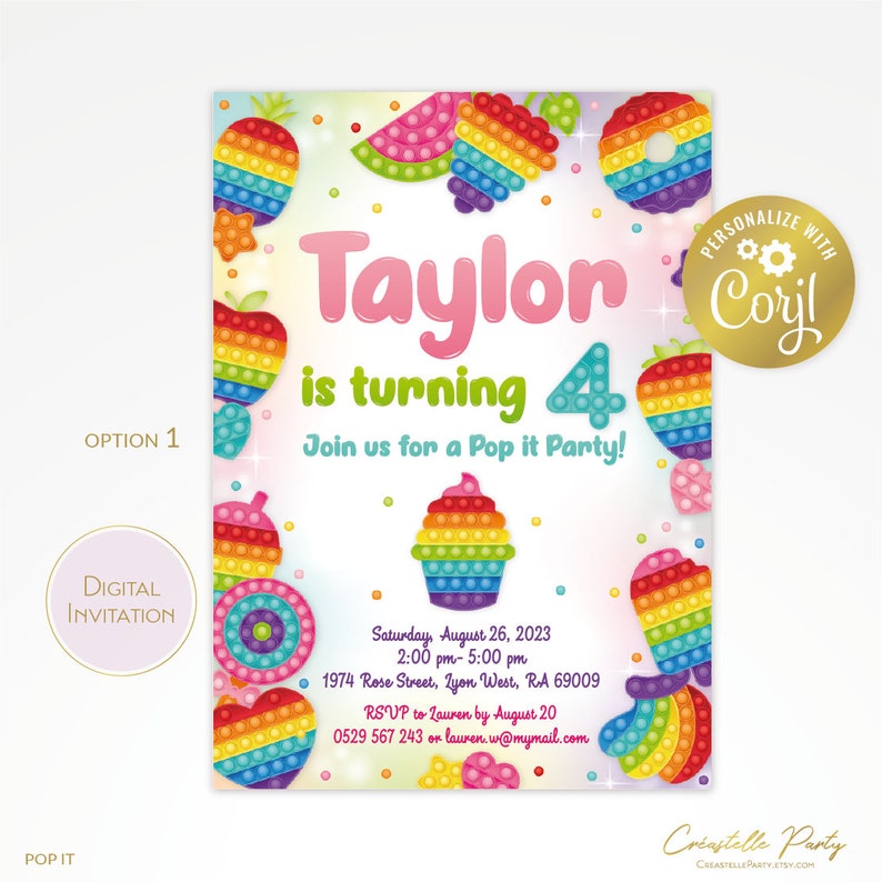 Pop It Editable Rainbow Printable Invitation Pop Fidget Toy - Etsy