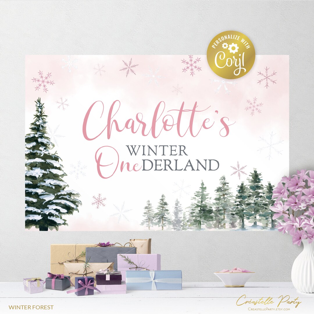 Editable Winter Forest Backdrop File, Winter Onederland Poster, Snow ...