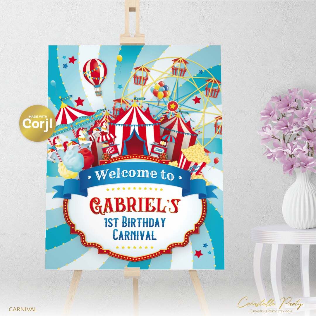 Carnival Welcome Sign, Big Top Editable Sign, Red and Blue Circus ...