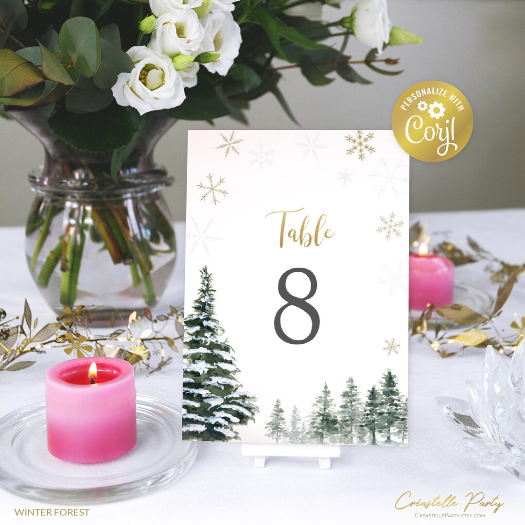 Winter Forest Table Number Card Template, Seating Card, Winter ...