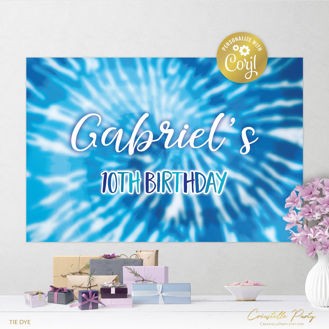 Editable Tie Dye Backdrop File, Blue Spiral Party Poster, Groovy Hippie ...