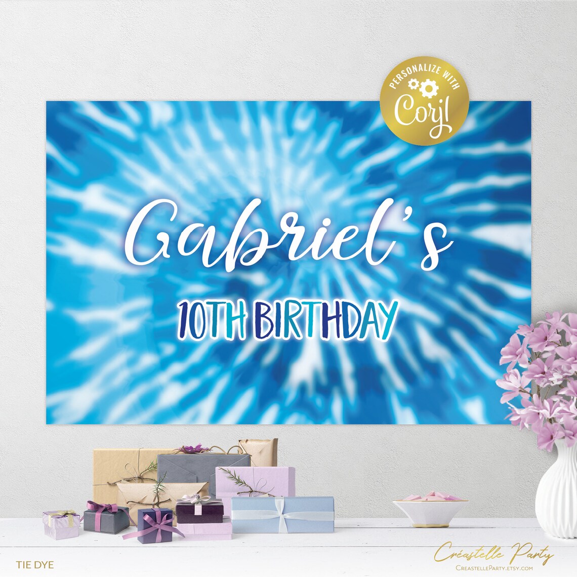 Editable Tie Dye Backdrop File Blue Spiral Party Poster - Etsy