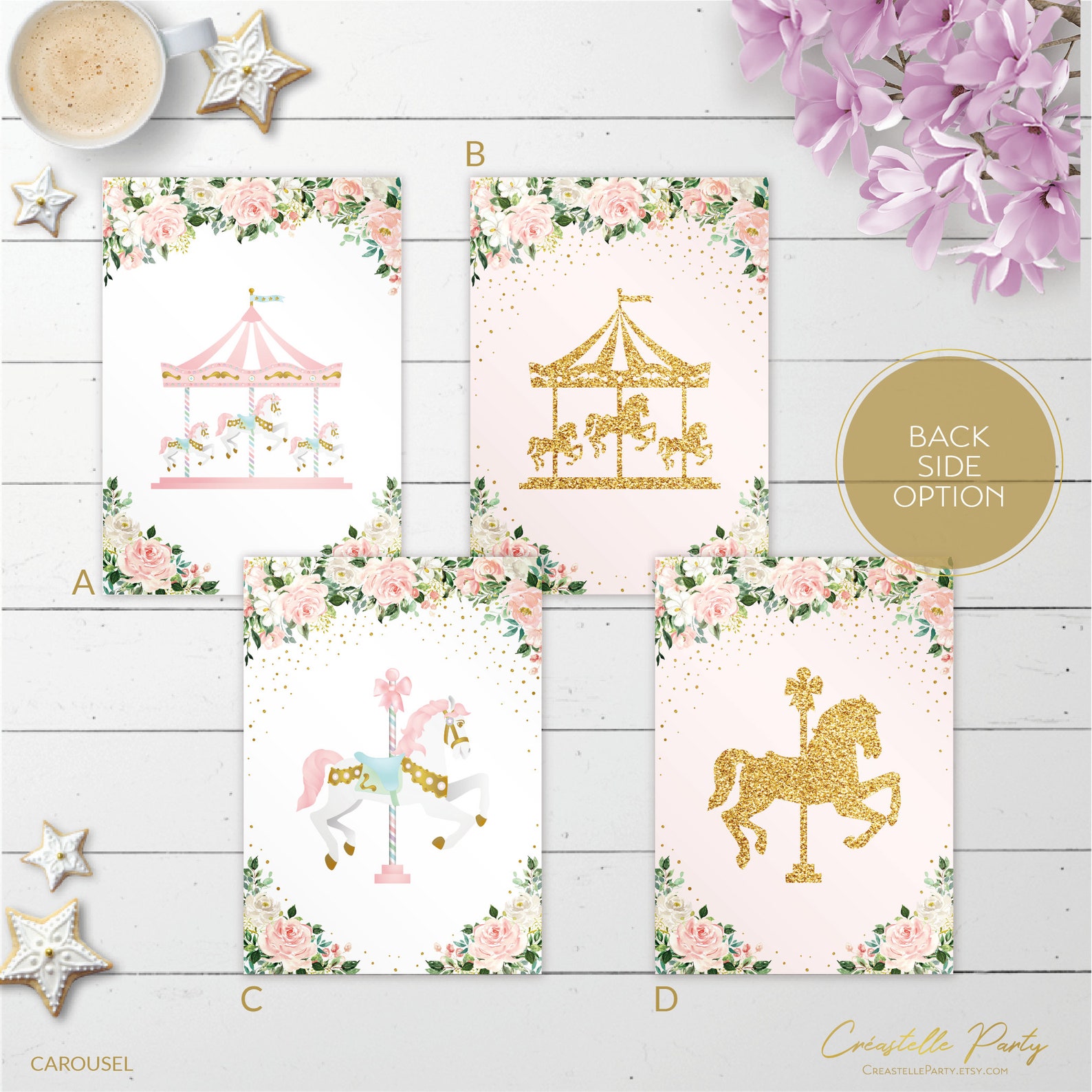 Editable Carousel Invitation, Pink Floral Printable, Watercolor Flowers ...