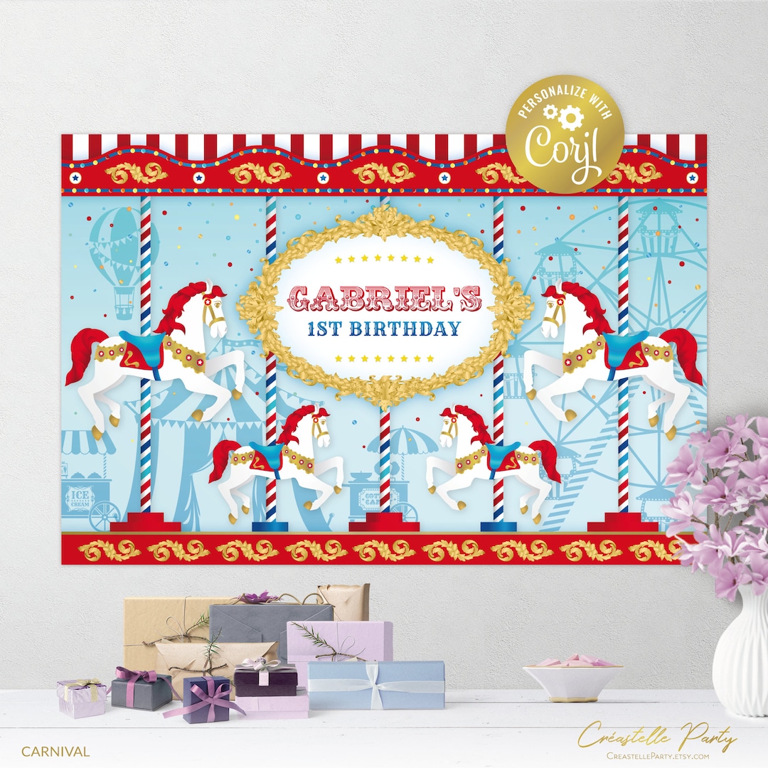 Editable Carnival Backdrop File, Big Top Party Poster, Carousel ...