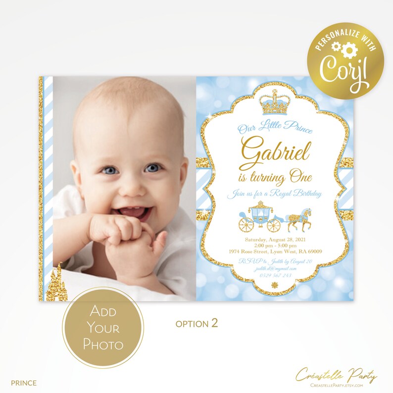 Editable Prince Invitation Bokeh Royal Printable Baby Blue - Etsy