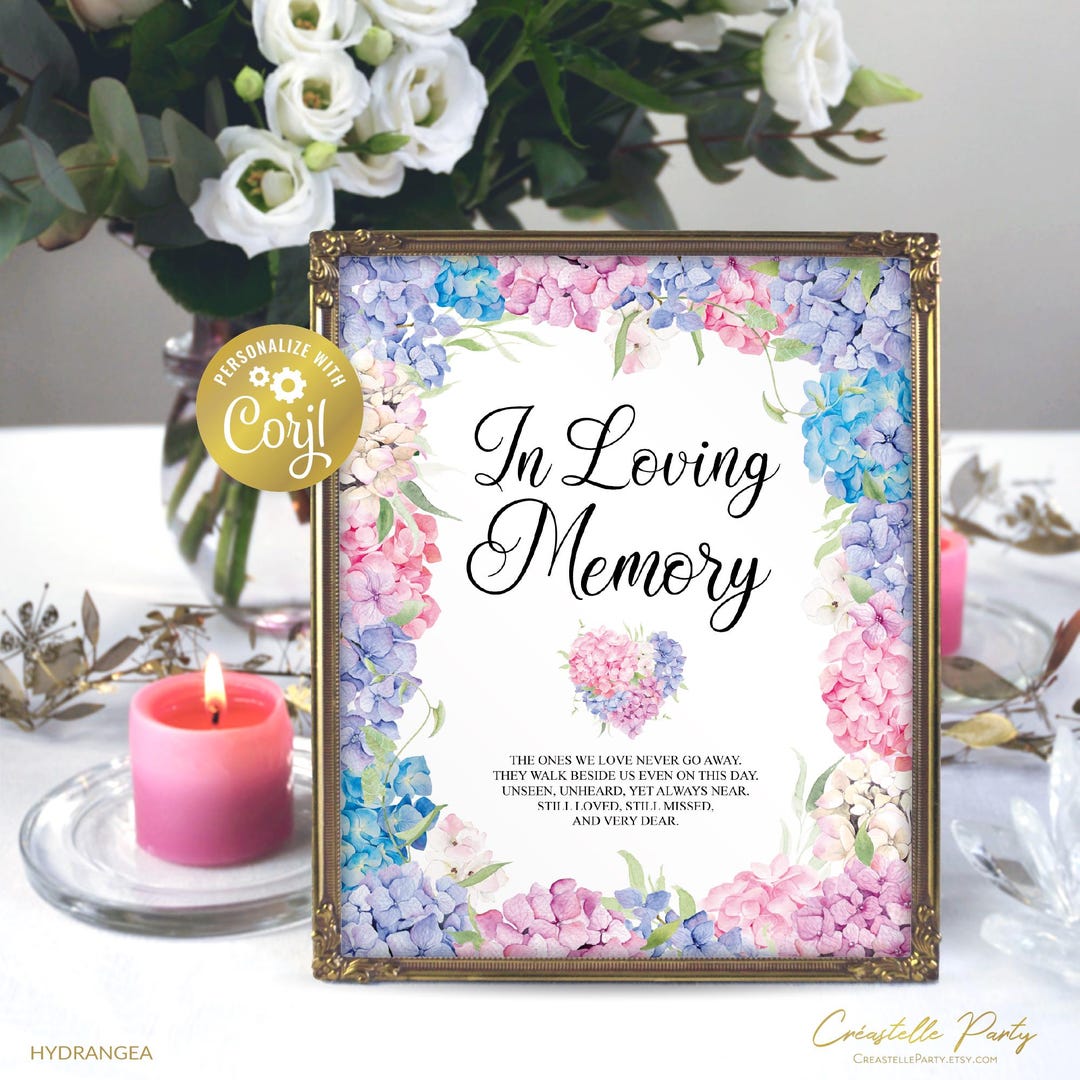 Hydrangea in Loving Memory Sign, Wedding Template, Memorial Sign, Pink ...