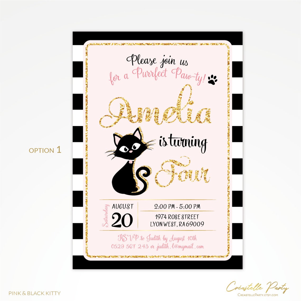 Kitty Invitation Cat Invitation Kitten Invitation birthday | Etsy