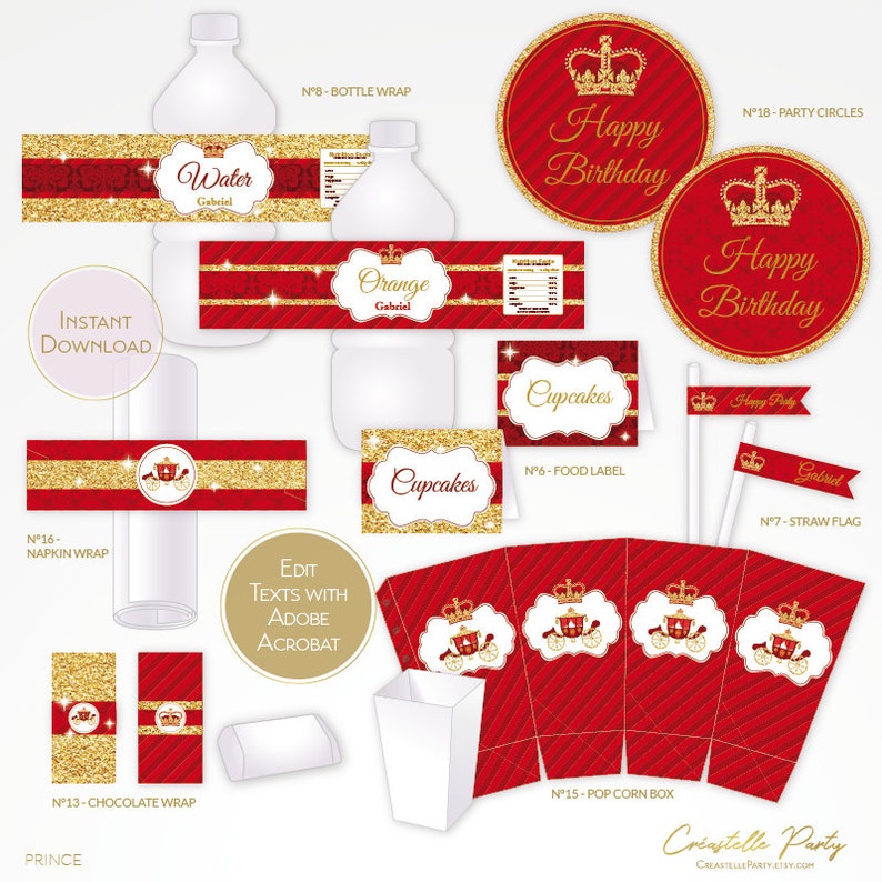 Prince Party Package Red and Gold Glitter Royal Decoration - Etsy
