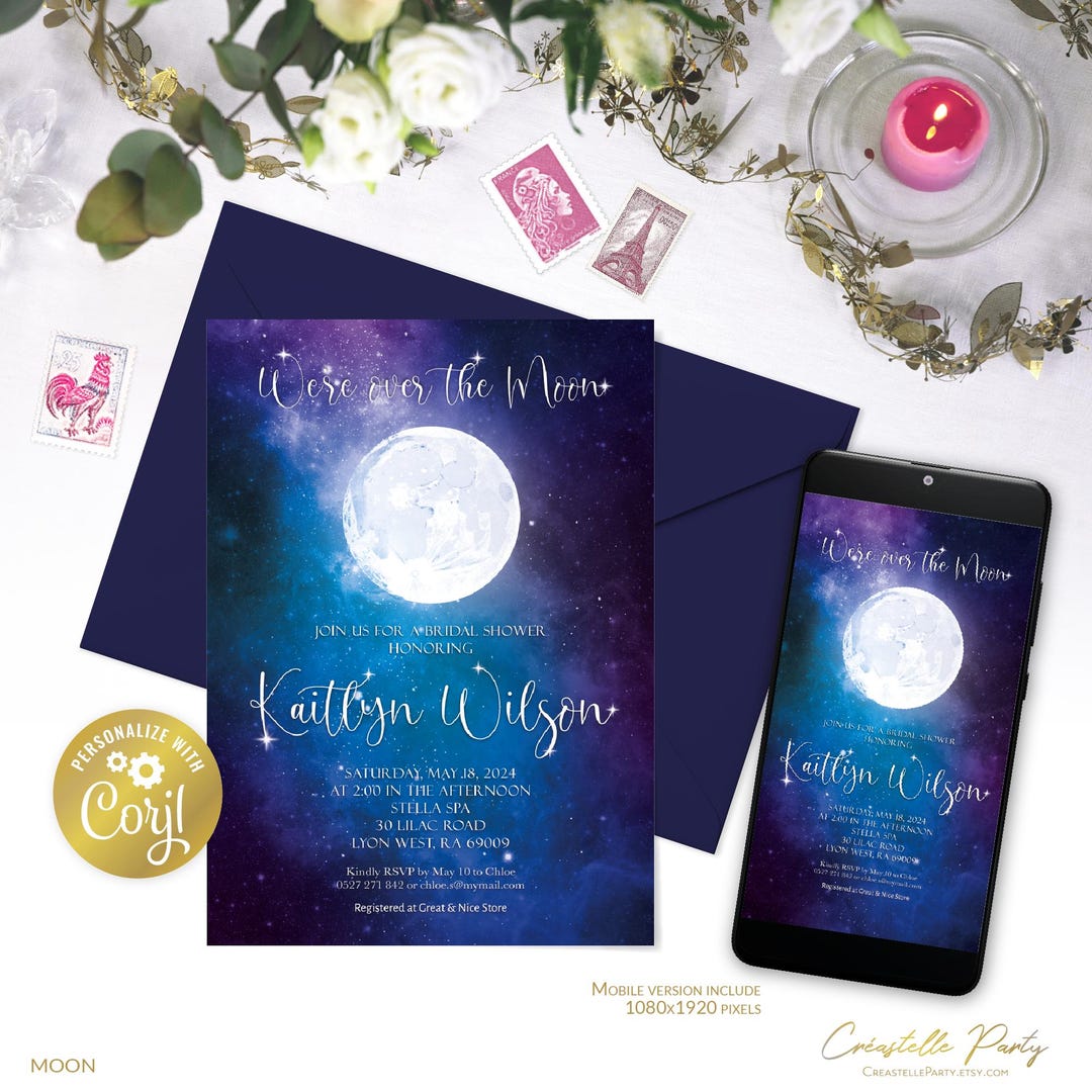 Moon, Editable Night Sky Bridal Shower Digital Invitation, Stars ...