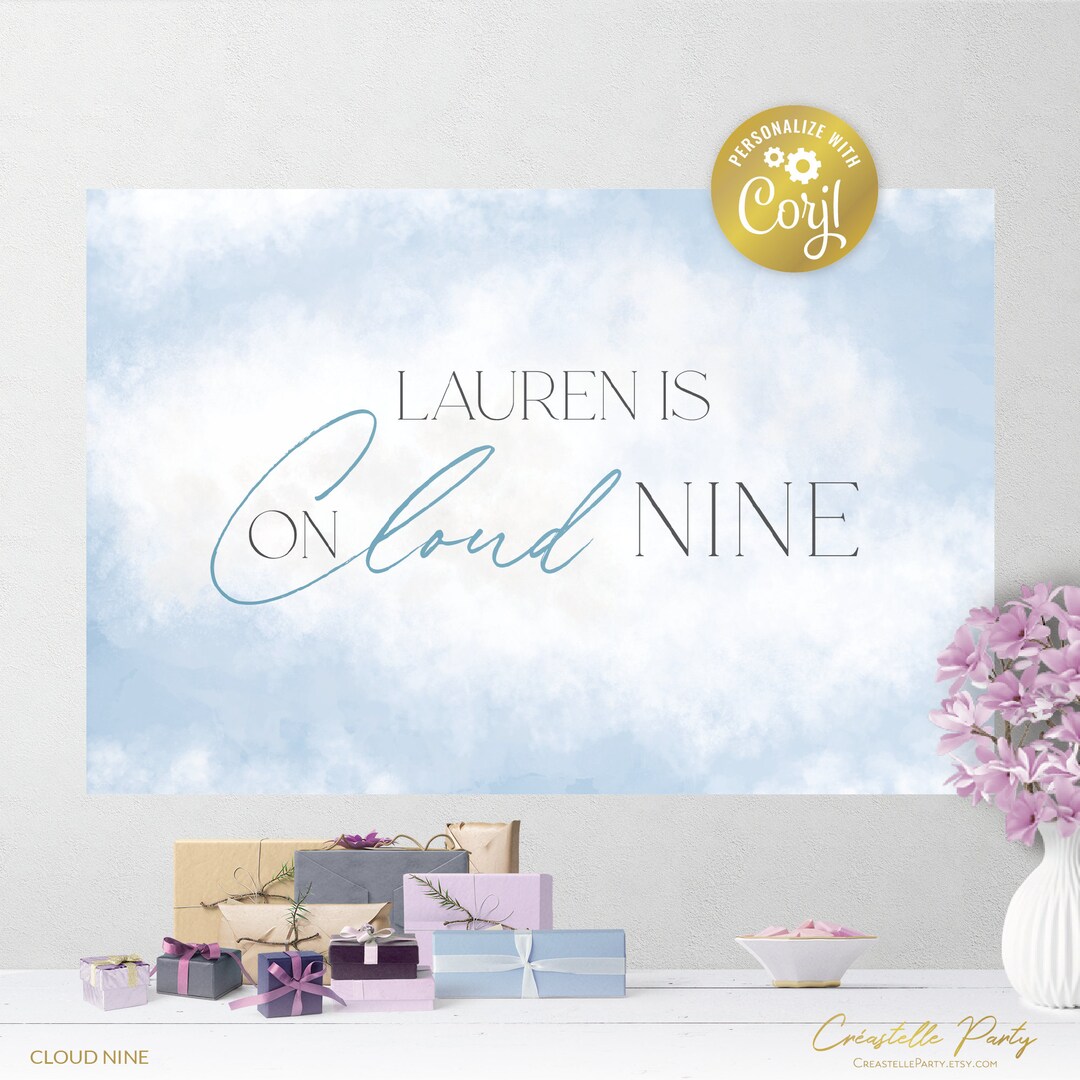 Editable Cloud Nine Backdrop File, Sky Poster, Party Decoration, Gender ...