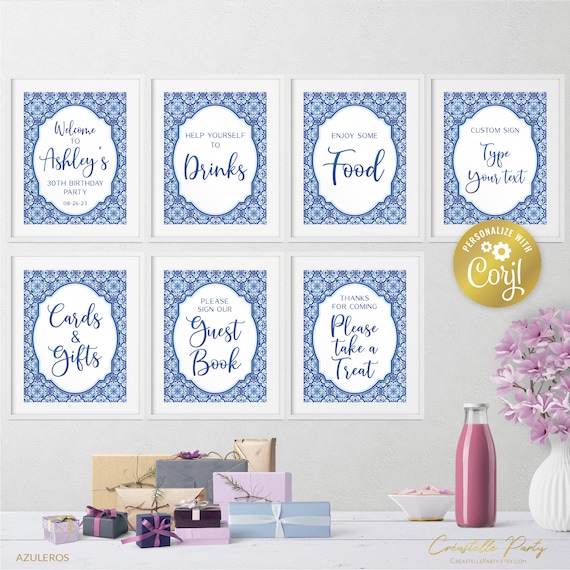 Party Sign Set Editable Mediterranean Signs Tuscan Party | Etsy