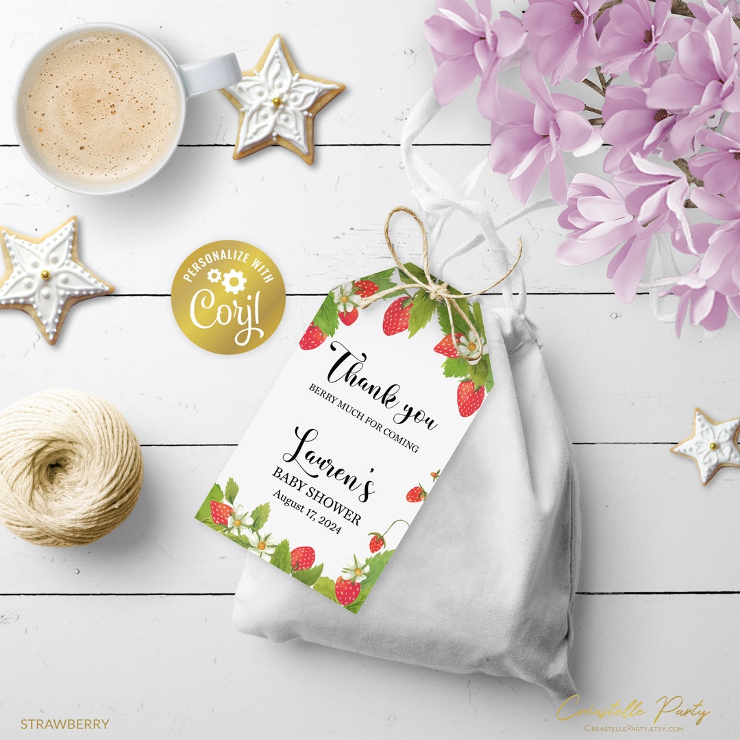 Strawberry Editable Favor Tag, Berry First Birthday Label, Sweet Berry ...