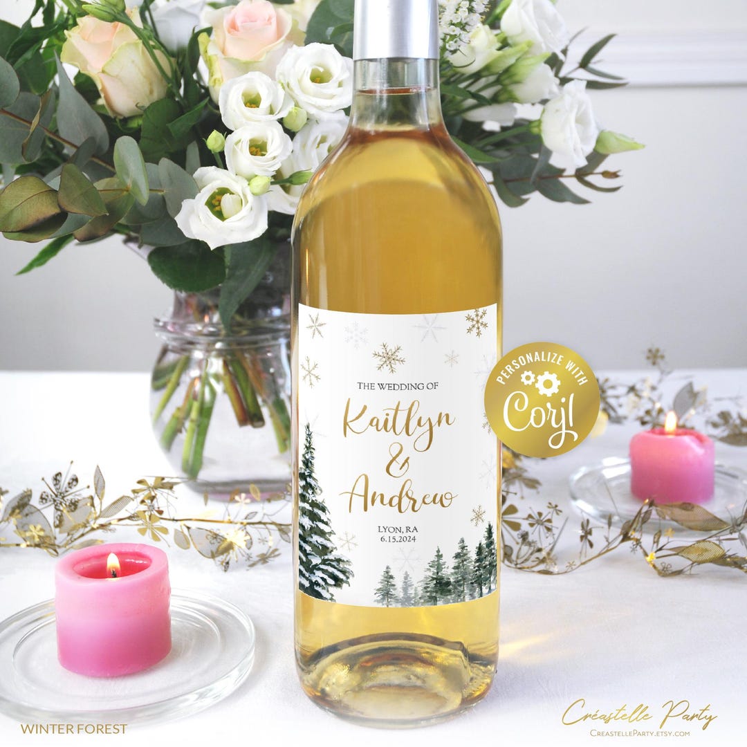 Winter Forest Wine Label Template, Editable Wedding Bottle Tag, Digital ...