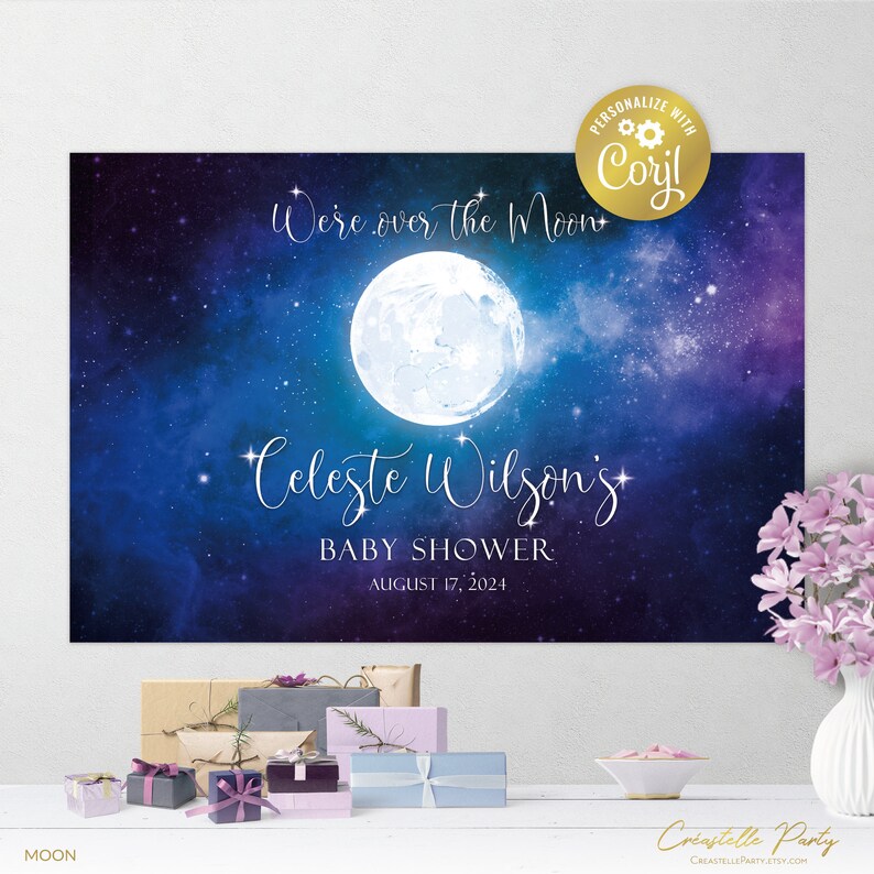 Editable Moon Backdrop File, Night Sky Poster File, Over the Moon Party ...