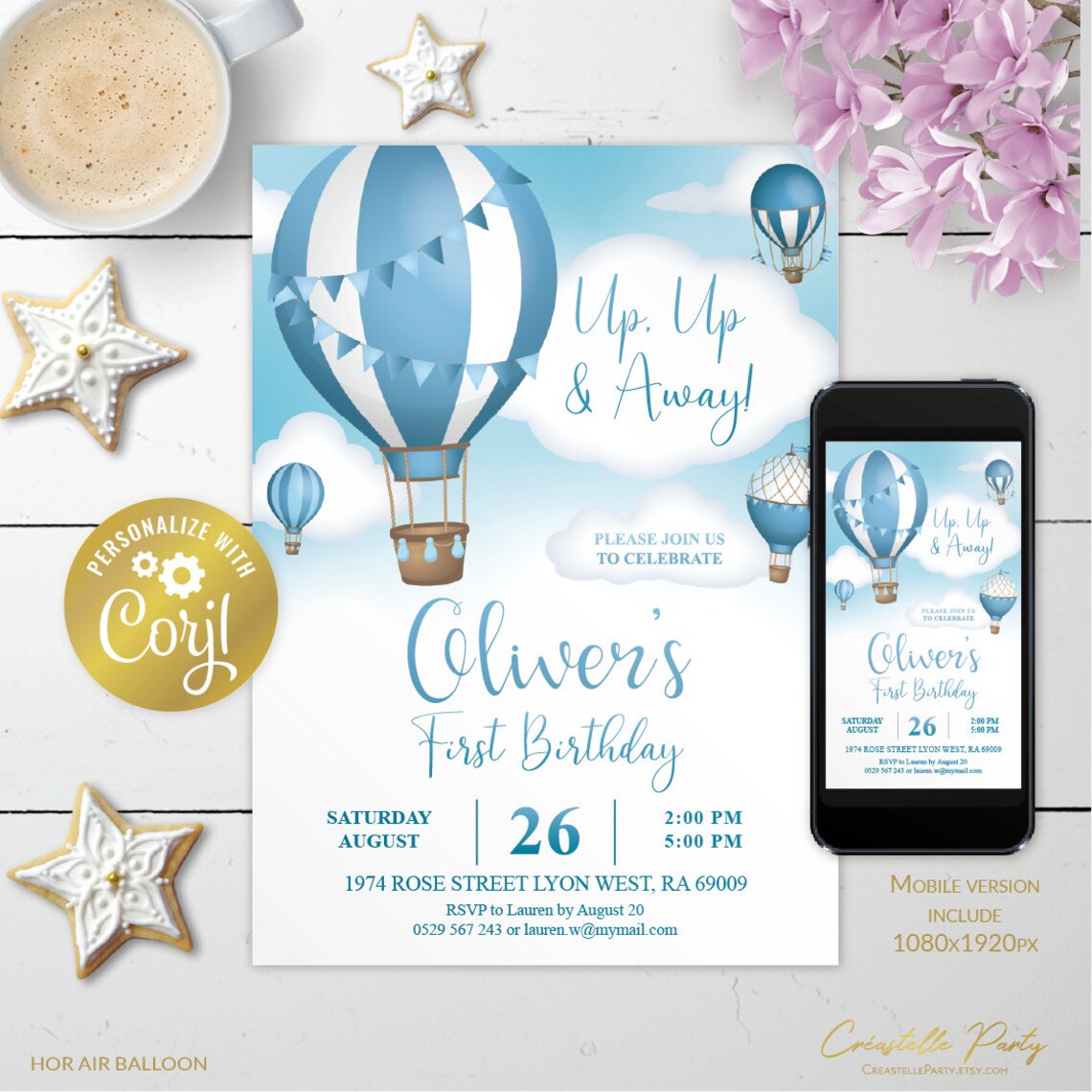 Hot Air Balloon Invitation Editable Up up & Away Birthday - Etsy