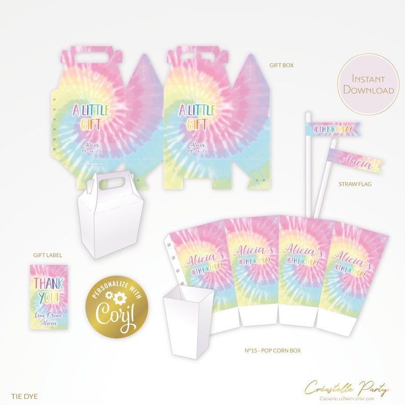 Tie Dye Editable Party Decor Package Light Pastel Rainbow - Etsy