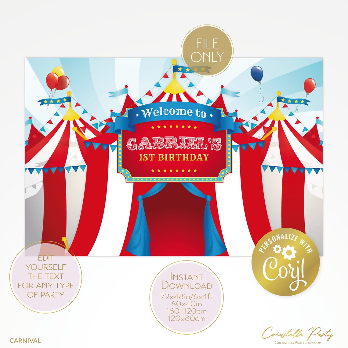 Editable Carnival Backdrop File, Big Top Party Poster, Decoration, Red ...