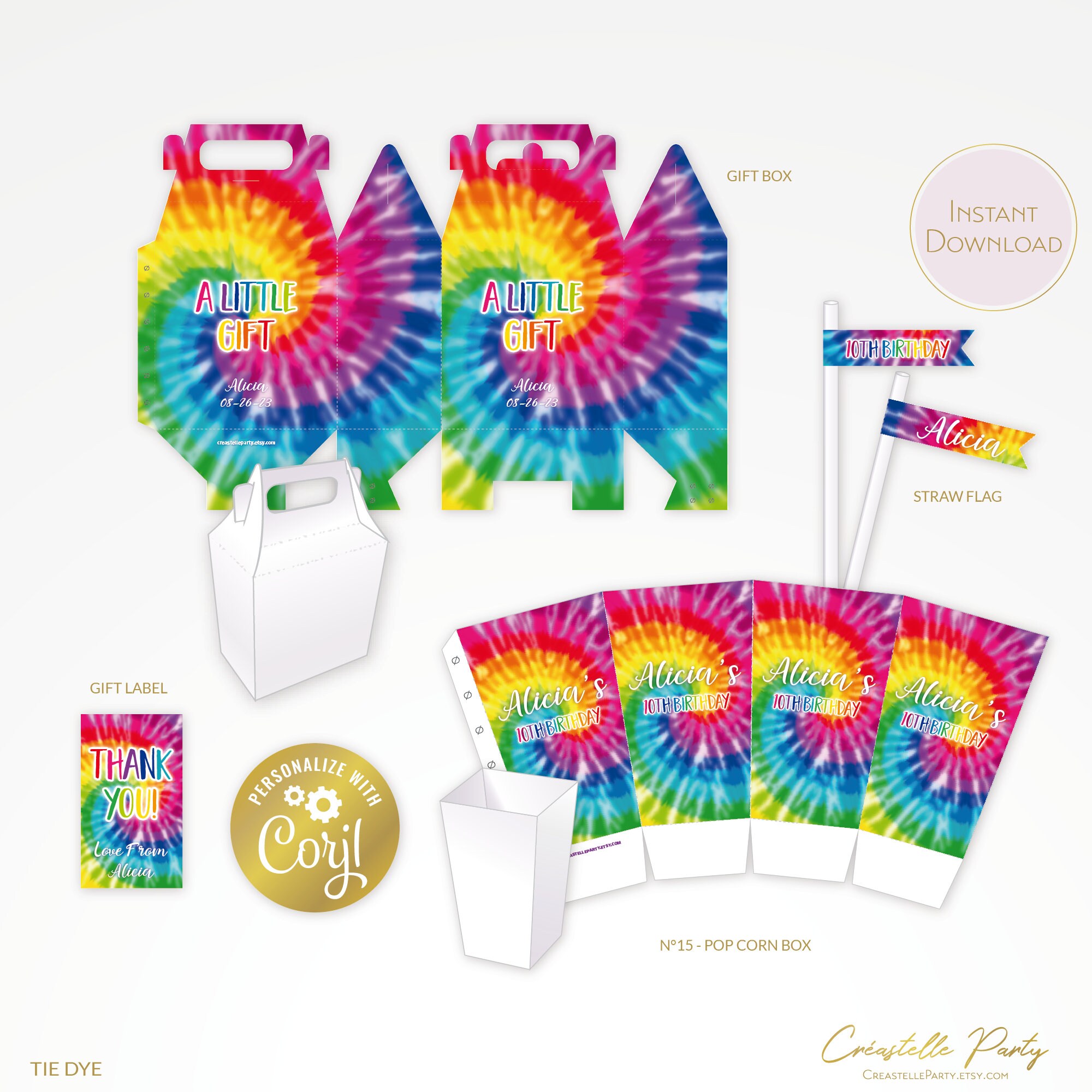 Tie Dye Editable Party Decor Package Rainbow Spiral | Etsy