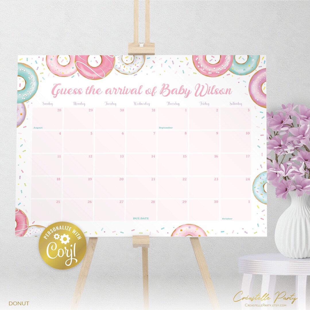 Donut Due Date Calendar Sign, Sweet One Guess the Arrival Date, Baby's ...
