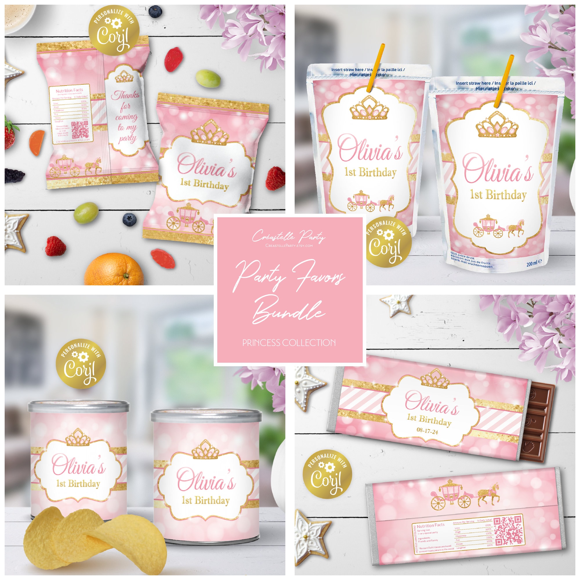Princess Editable Party Treats Package, Royal Crown Birthday Snacks ...