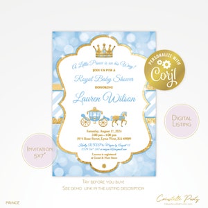 Prince Invitation, Editable Royal Crown Baby Shower Digital Invitation ...