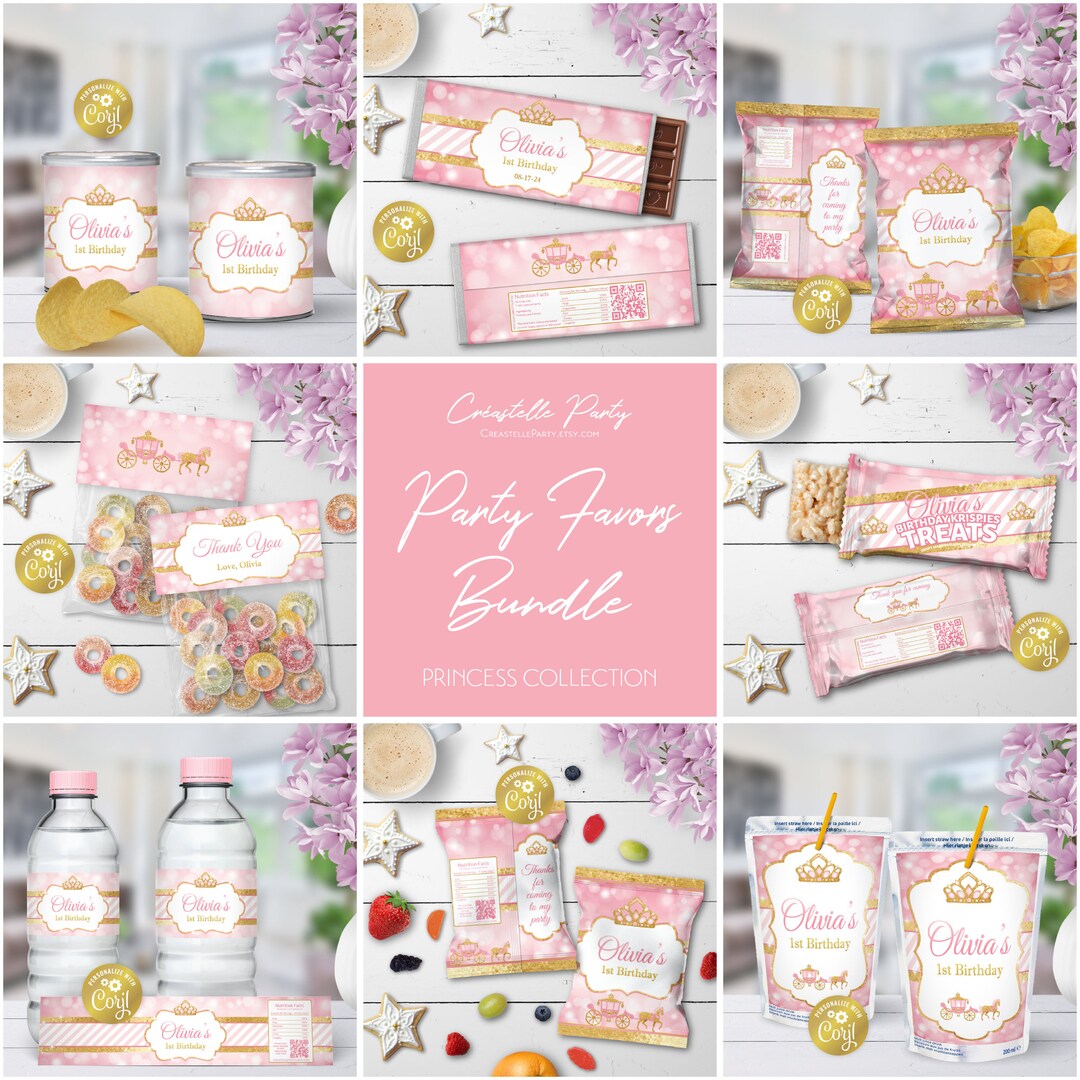 Princess Editable Party Treats Package, Royal Crown Birthday Snacks ...