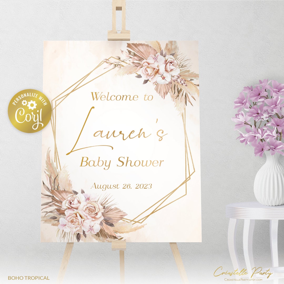 Boho Tropical Welcome Sign, Pampas Grass Party Editable Sign, Desert ...