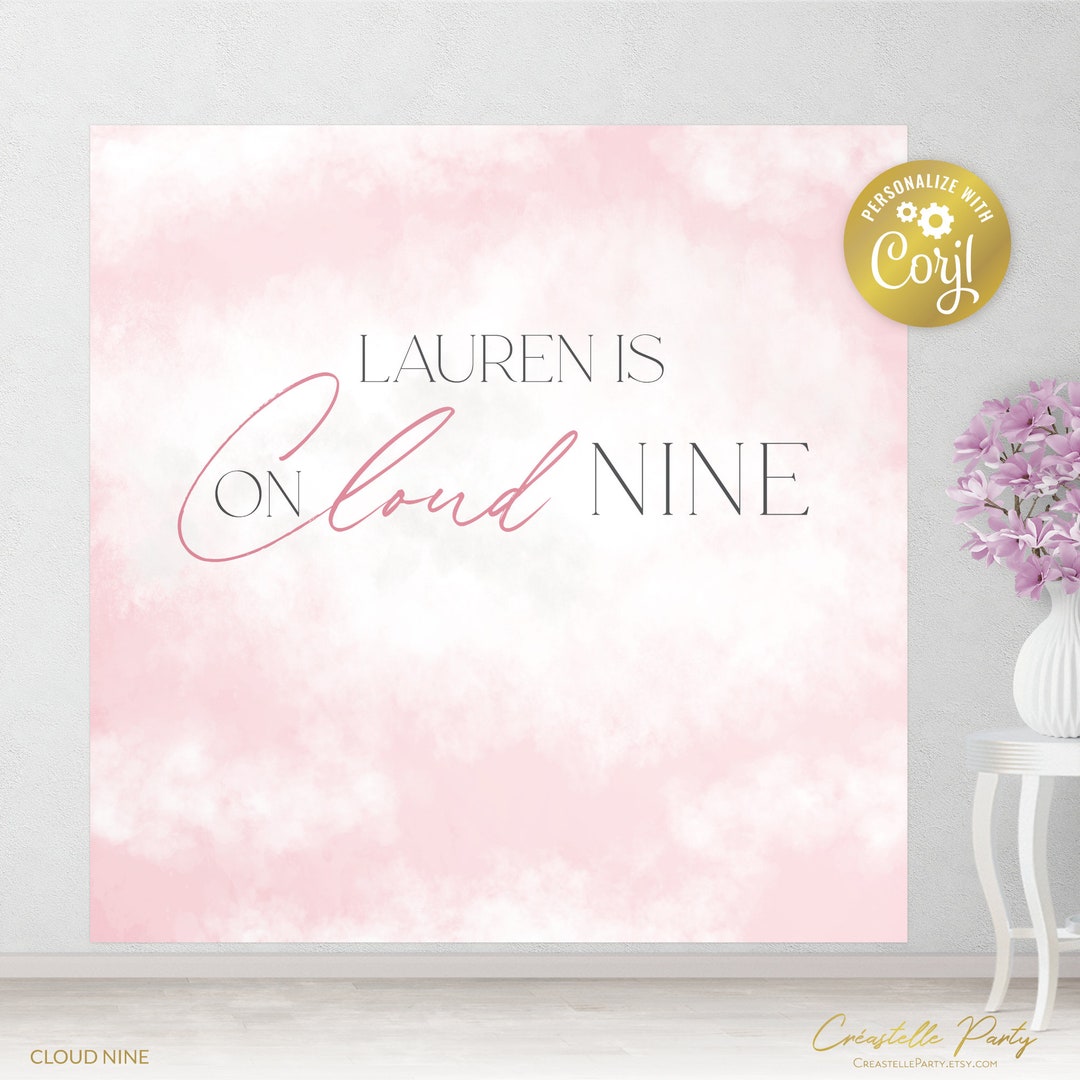 Editable Cloud Nine Backdrop File, Square Pink Sky Party Poster, Baby ...