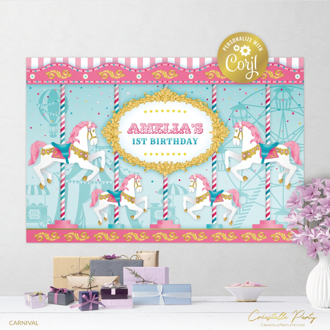 Editable Carnival Backdrop File, Big Top Party Poster, Carousel ...