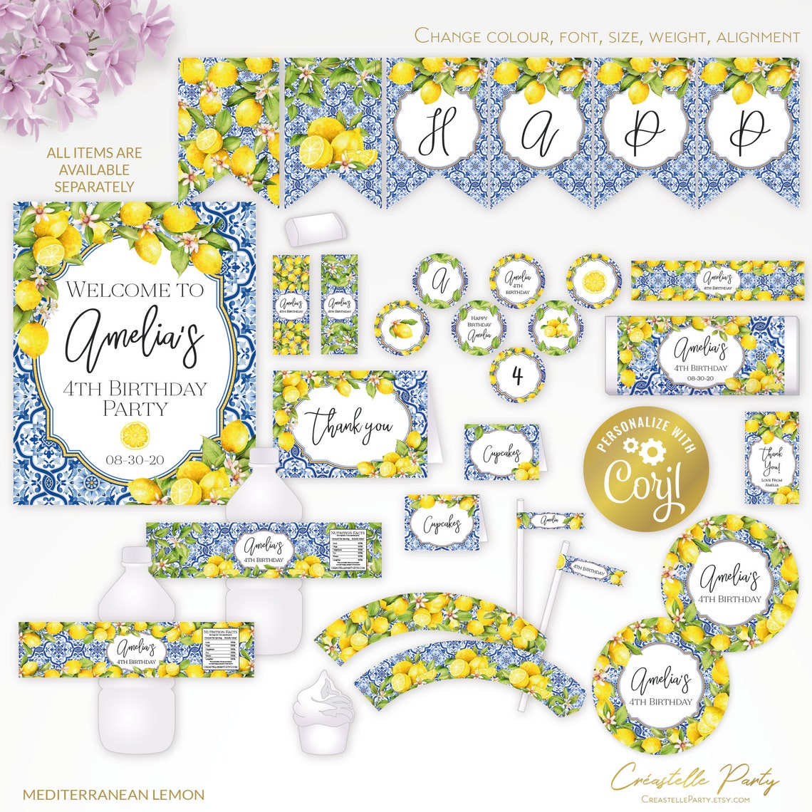 Mediterranean Lemon Tuscan Editable Party Decor Package - Etsy