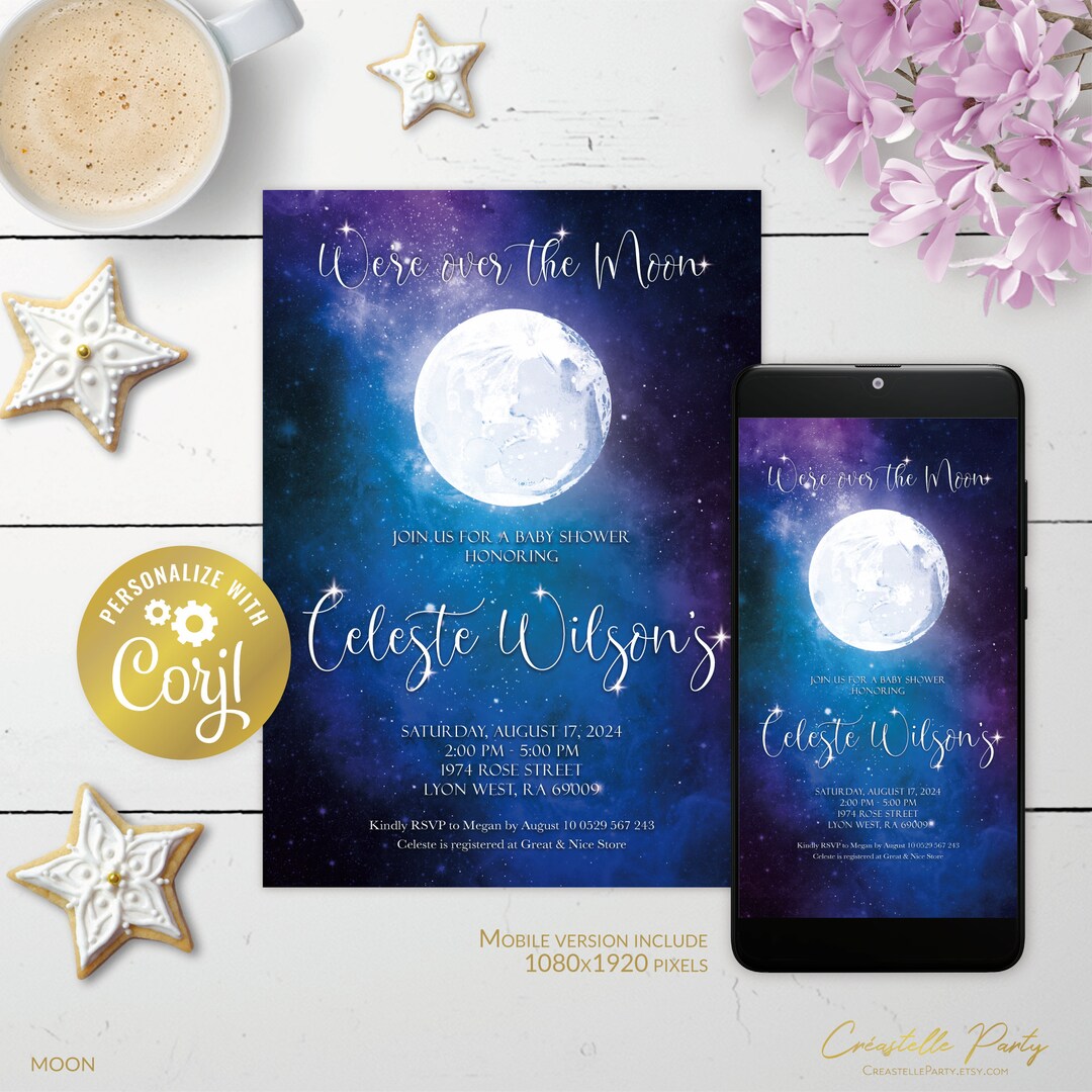 Moon Invitation, Editable Night Sky Baby Shower Digital Invitation ...