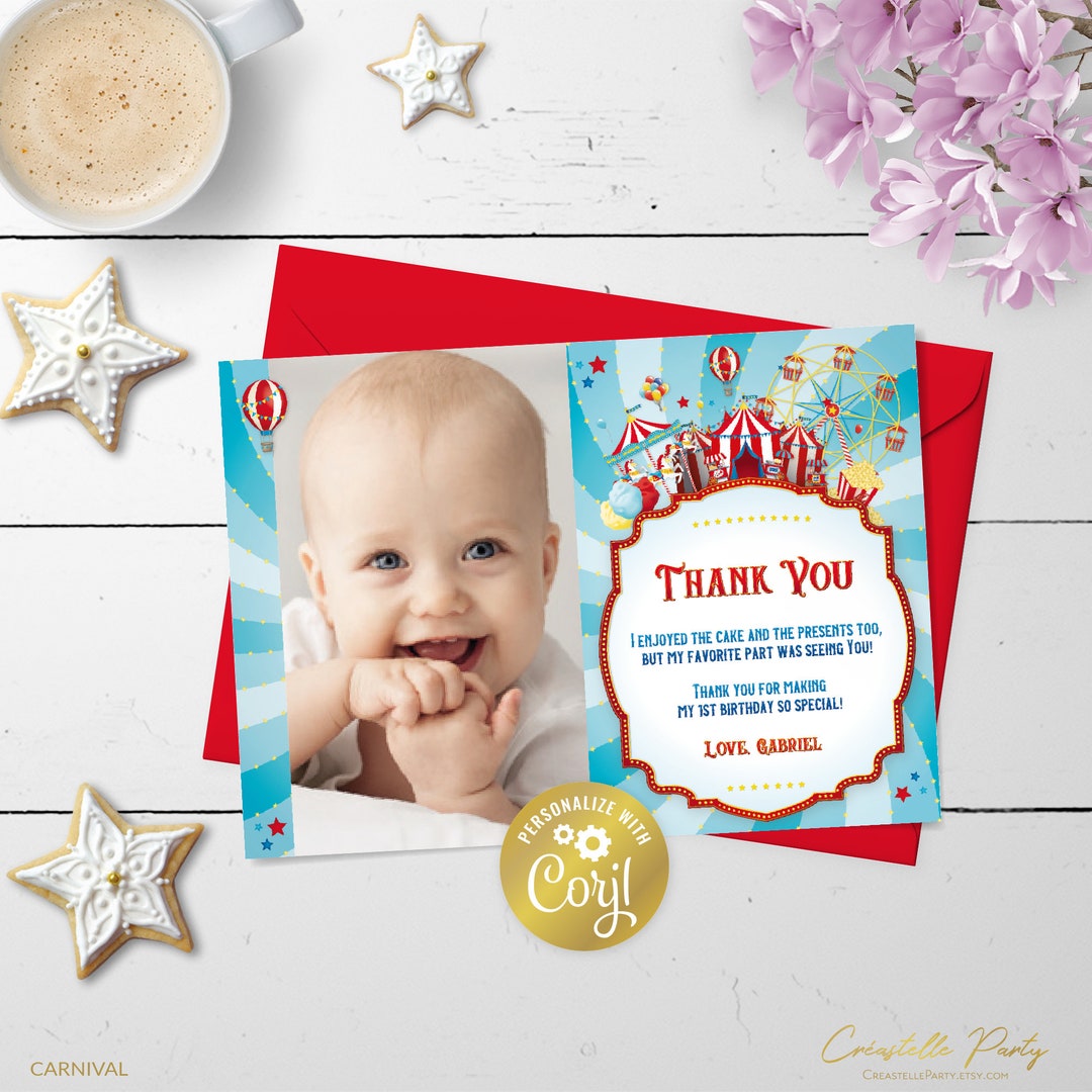 Carnival Editable Thank You Card Big Top Digital Party Photo - Etsy