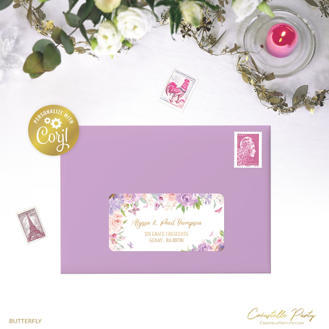 Butterfly Address Labels, Gold, Lavender Shipping Printable Label ...