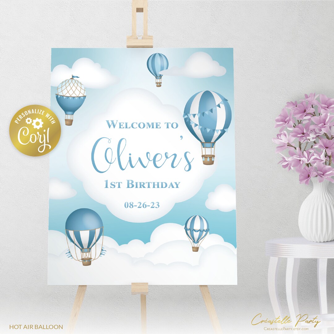 Hot Air Balloon Welcome Sign Up up & Away Editable Sign - Etsy