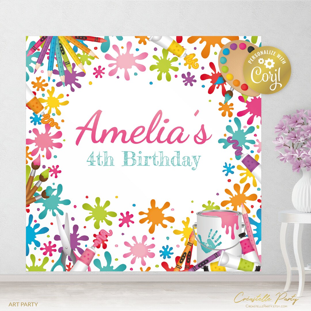 Editable Art Party Backdrop File, Square Painting Party Party Poster ...