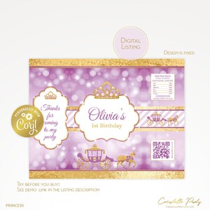 Princess Editable Party Treats Package, Royal Crown Birthday Snacks ...