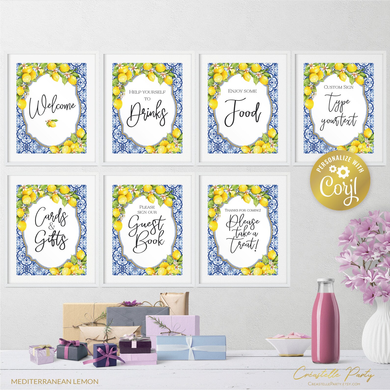 Party Sign Set Editable Mediterranean Lemon Signs Tuscan - Etsy