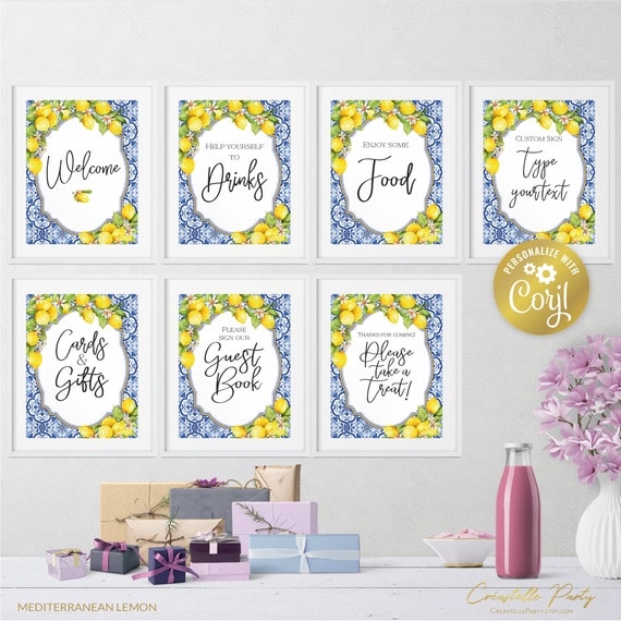 Party Sign Set Editable Mediterranean Lemon Signs Tuscan - Etsy