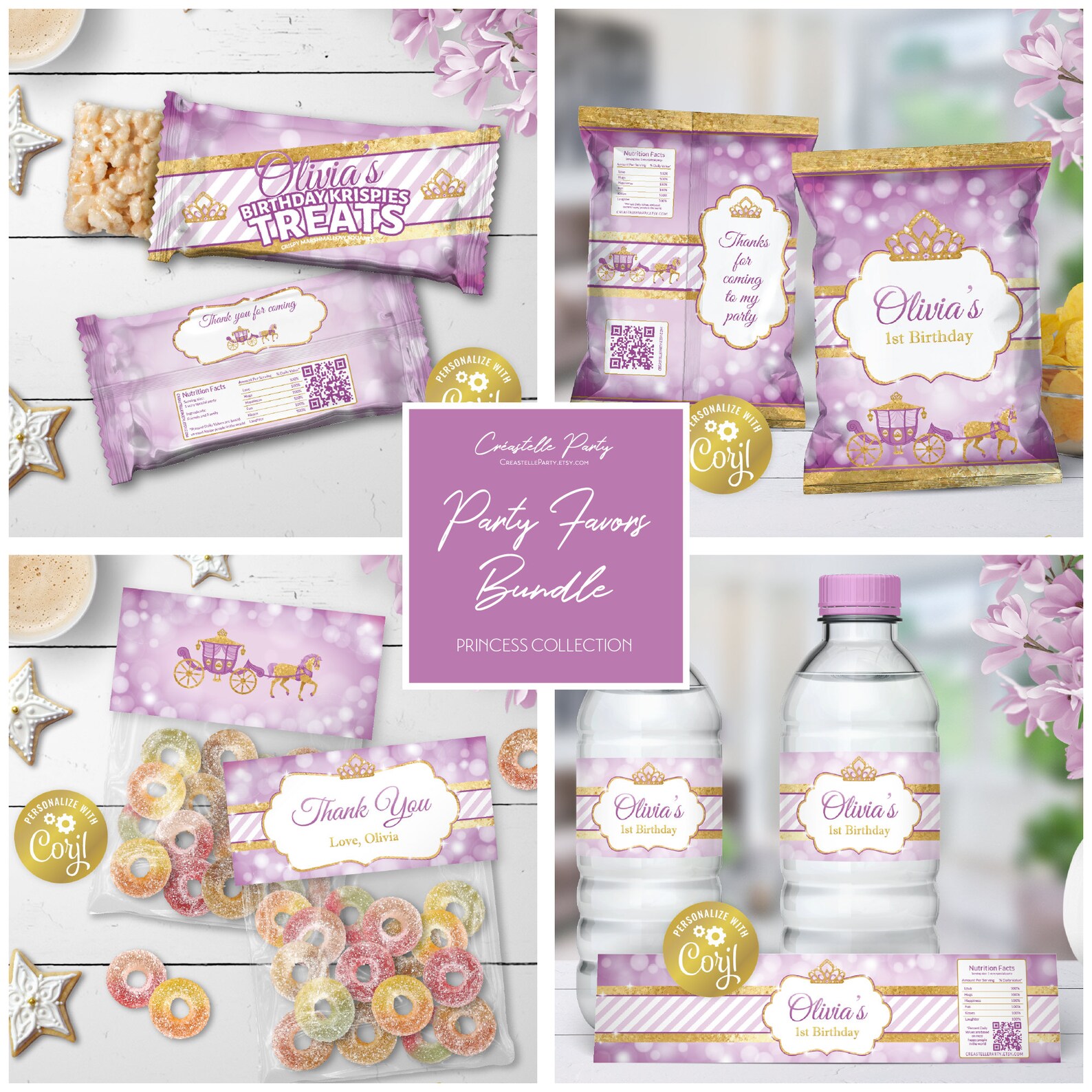 Princess Editable Party Treats Package, Royal Crown Birthday Snacks ...