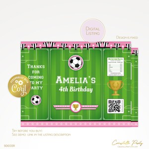 Soccer Field Editable Chip Bag Wrapper, Pink Football Birthday Snacks ...