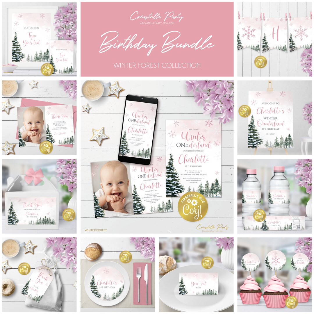 Winter Forest Editable Party Decoration Package, Winter Onederland ...