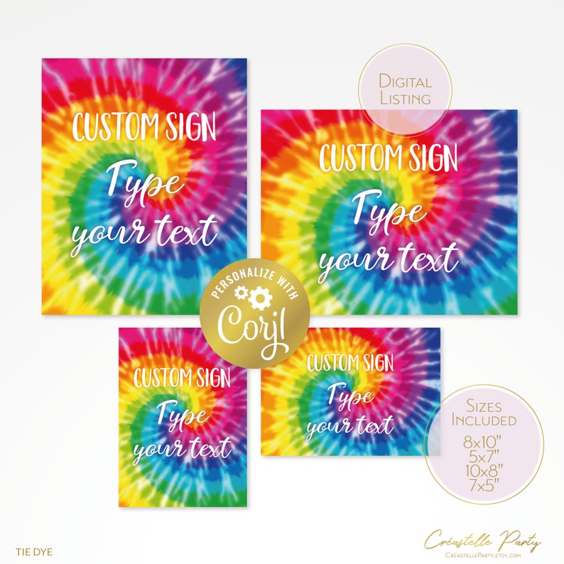 Tie Dye Custom Sign Template, Bright Rainbow Spiral Editable Printable ...