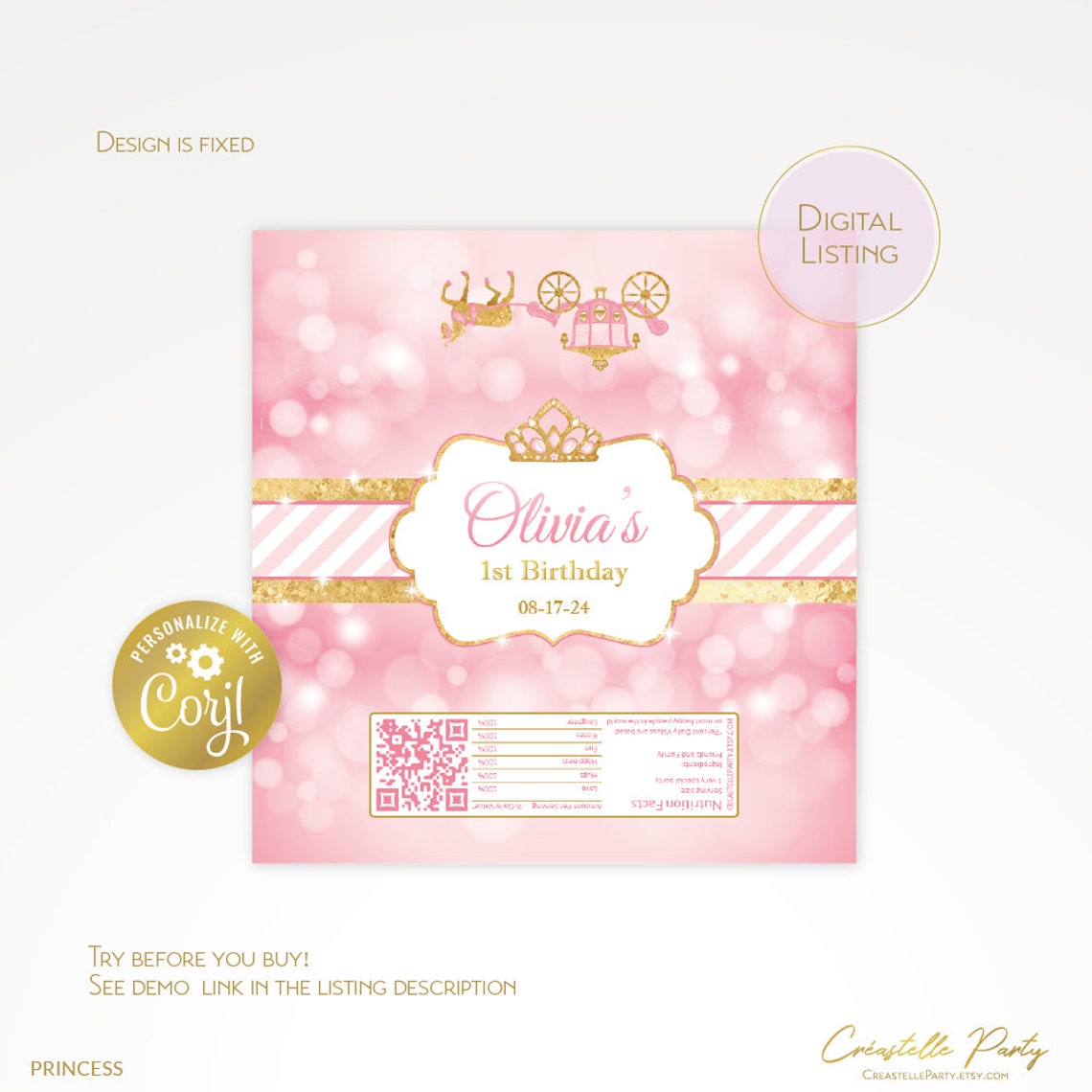 Princess Editable Party Treats Package, Royal Crown Birthday Snacks ...